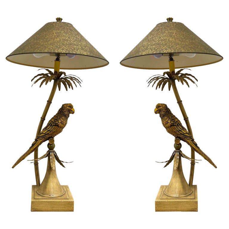 Mid-Century Palmbeach Regency Style Tole Parrot / Bird Lamps - Pair For ...