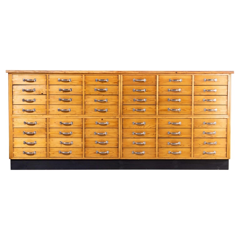 1950 Pine 48 Drawer Laboratory Bank of Drawers For Sale at 1stDibs