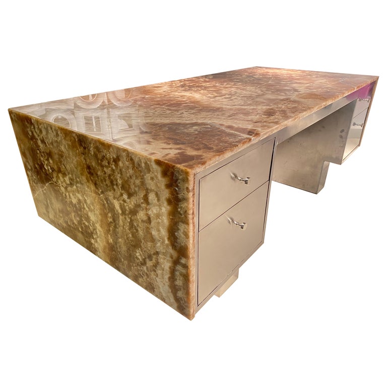 1970S Onyx and Steel Desk For Sale at 1stDibs