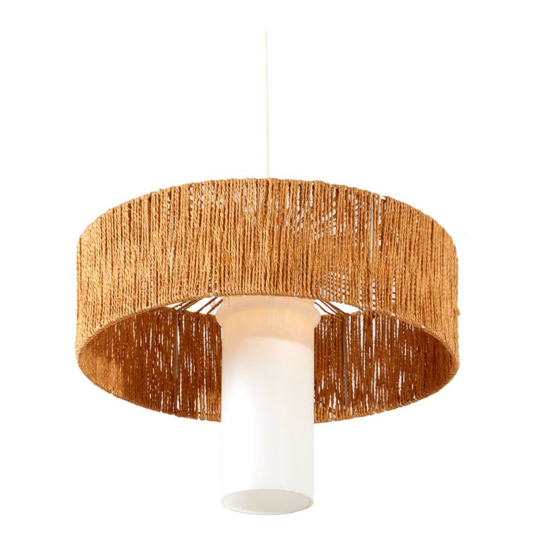 Temde Teak and Sisal Pendant Lamp, Switzerland 1950s For Sale at 1stDibs