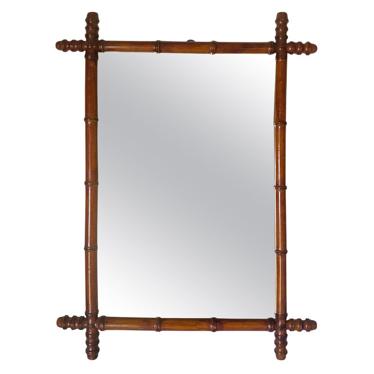 Large Faux Bamboo Mirror, Brown Color, France, circa 1940 For Sale at ...