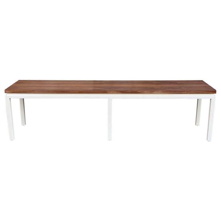 Long Walnut Bench / Coffee Table on White Base For Sale at 1stDibs