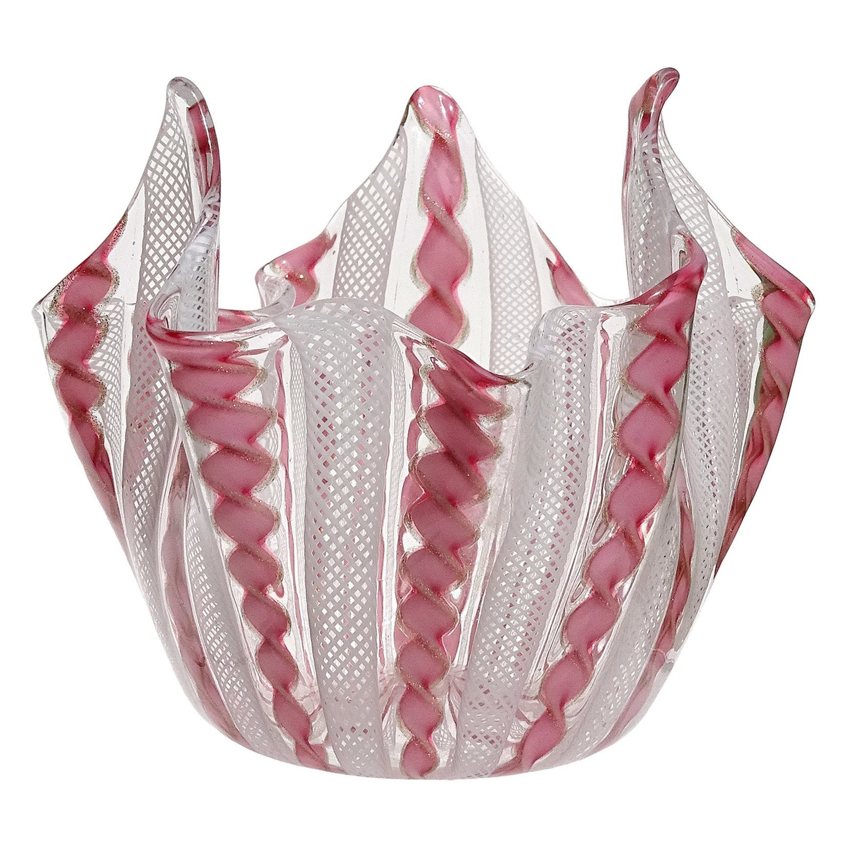 Murano Blue Ribbon and White Stripe Italian Art Glass Vase at 1stDibs ...