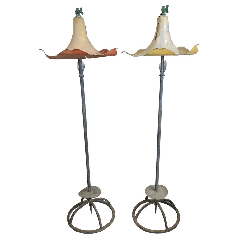 Pair of Charming Art Deco Morning Glory Garden Lamps For Sale at 1stDibs