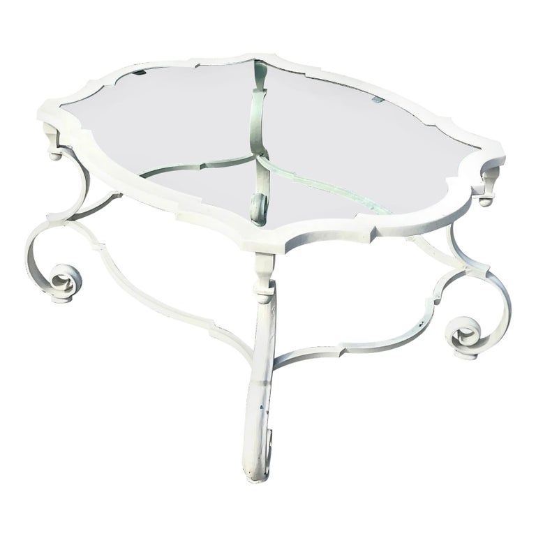 Vintage Regency Lacquered Wrought Iron Scroll Coffee Table For Sale at ...