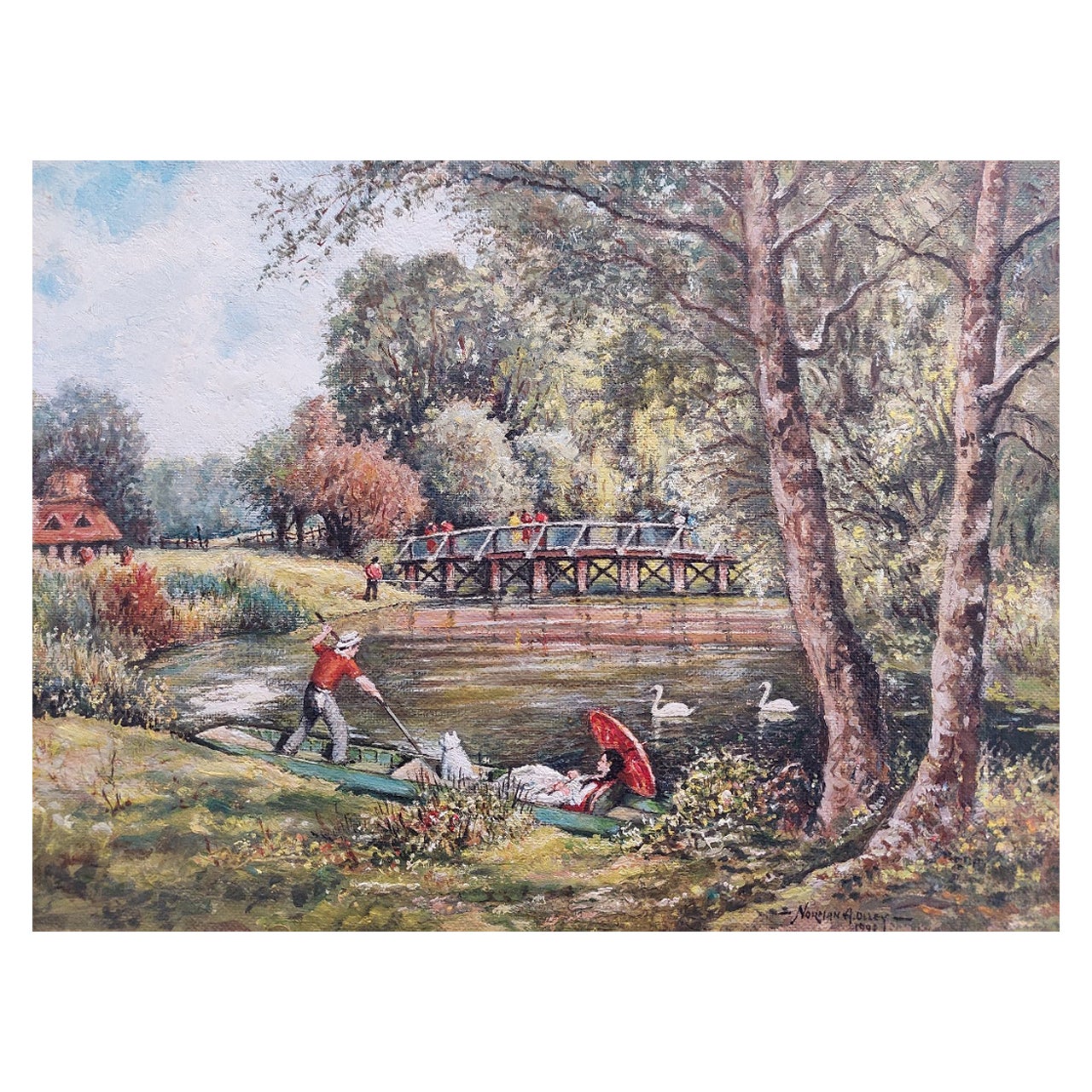 Traditional English Painting By the River Mole, East Molesey, Surrey ...