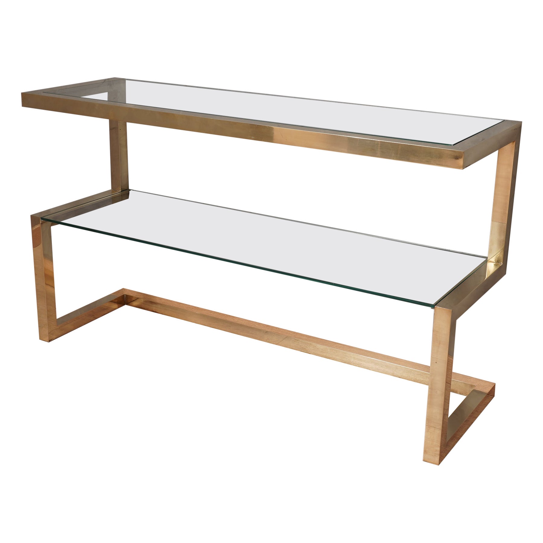 Long Brass and Glass Console Table at 1stDibs