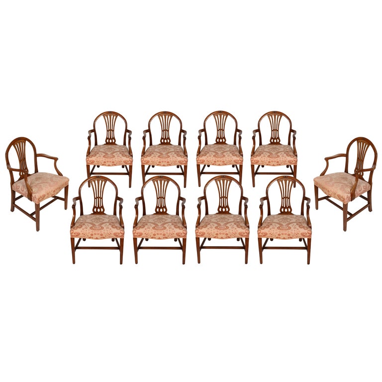 Set of Ten Mahogany George III Style Dining Chairs With Upholstered ...