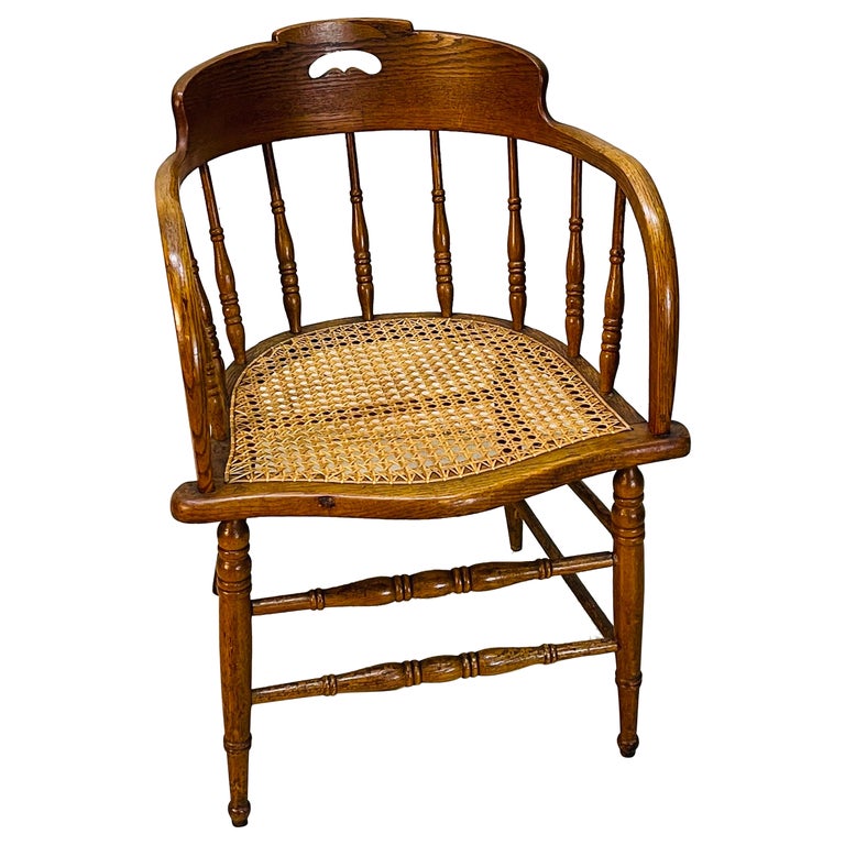 Curved Back Barrel Style Oak Wood Chair For Sale at 1stDibs