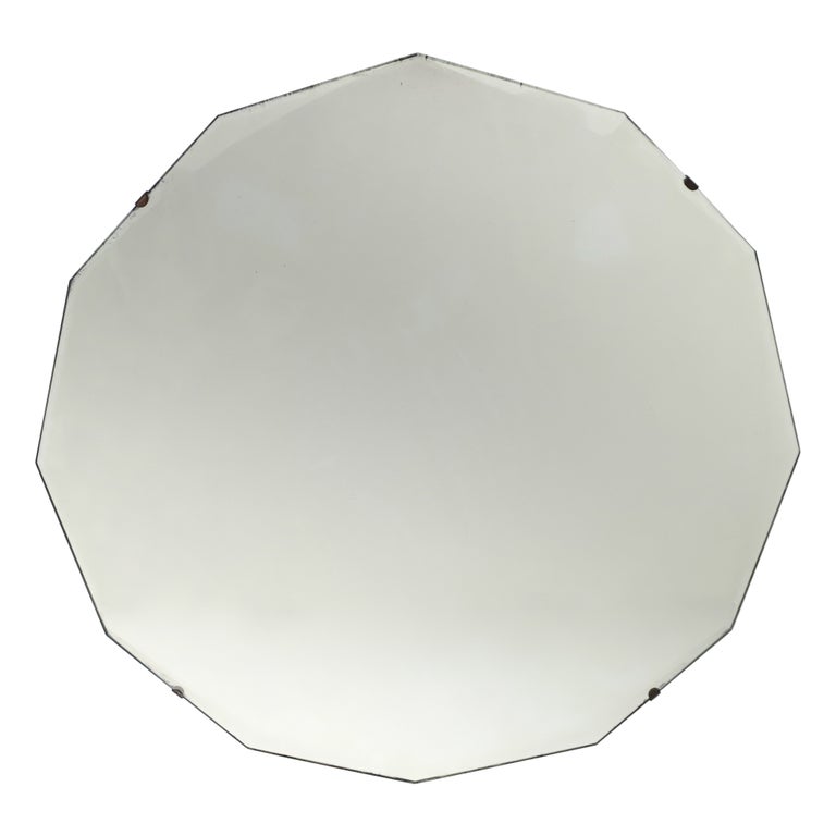 Round Beveled Glass Wall Mirror Hollywood Regency Style, circa 1940s ...