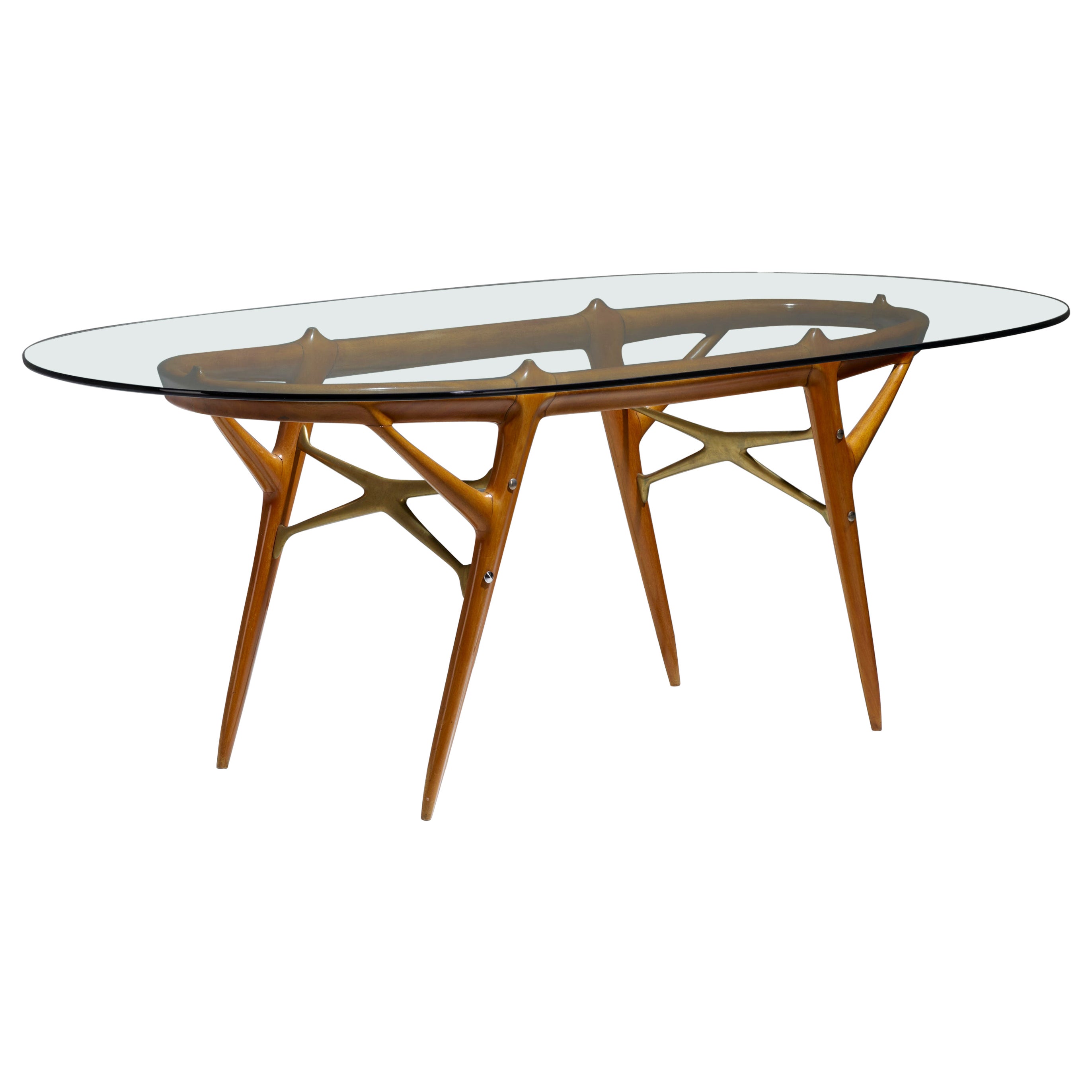 Ico Parisi, Italian Table Oval Wood, Printed Glass Top Blue and Grey ...