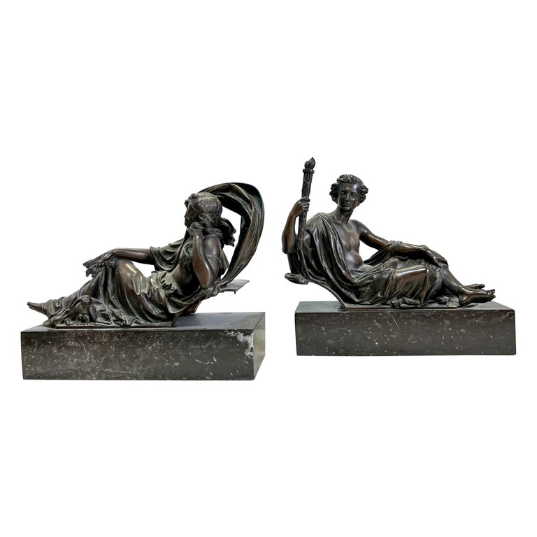 19th-C. Neo-Classical Style Bronze and Marble Reclining Male / Female ...