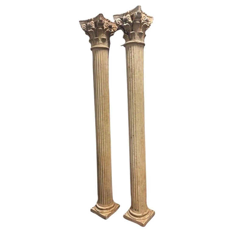 Pair Monumental Antique Cast Metal Corinthian Column Architectural ...