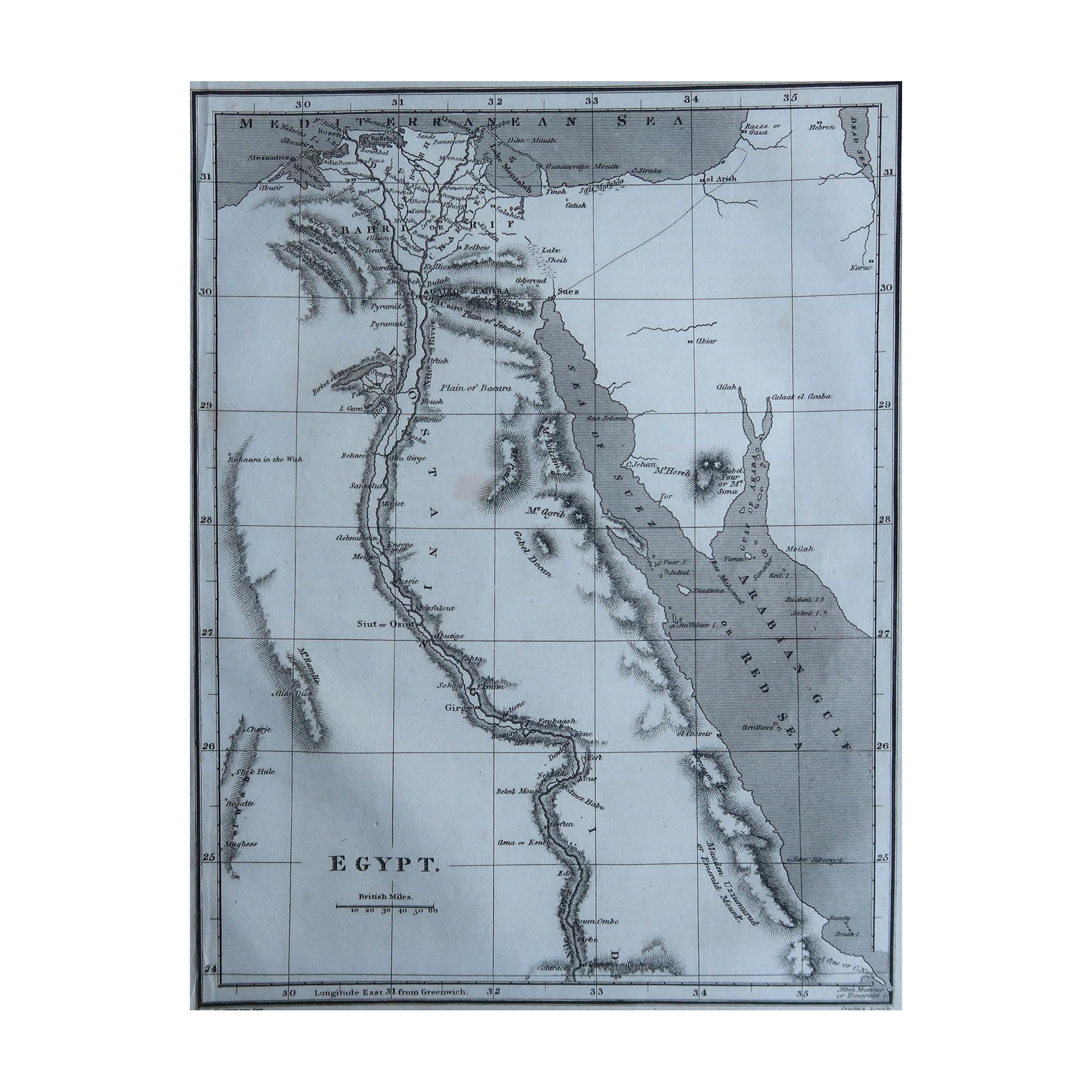 Antique Map of Ancient Egypt Also Depicting the Nile River and Red Sea ...