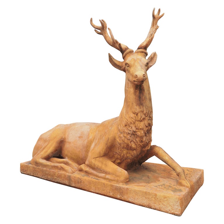Monumental French Recumbent Garden Stag in Cast Stone For Sale at 1stDibs