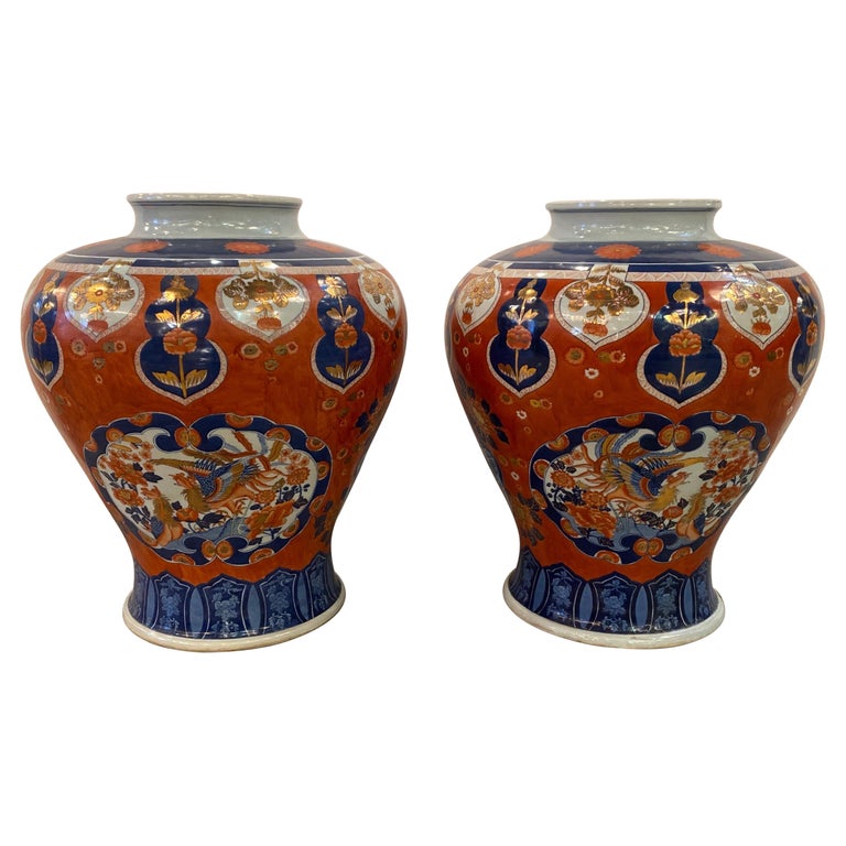 Large Pair of Imari Style Jardinière Vases For Sale at 1stDibs