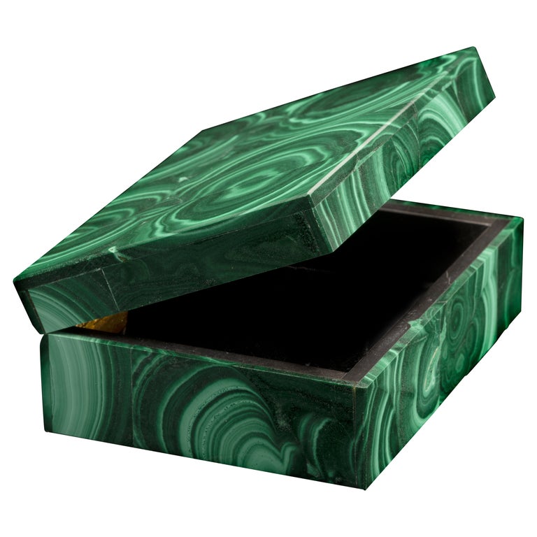 Genuine Handcrafted Malachite Box with Velvet Interior For Sale at 1stDibs