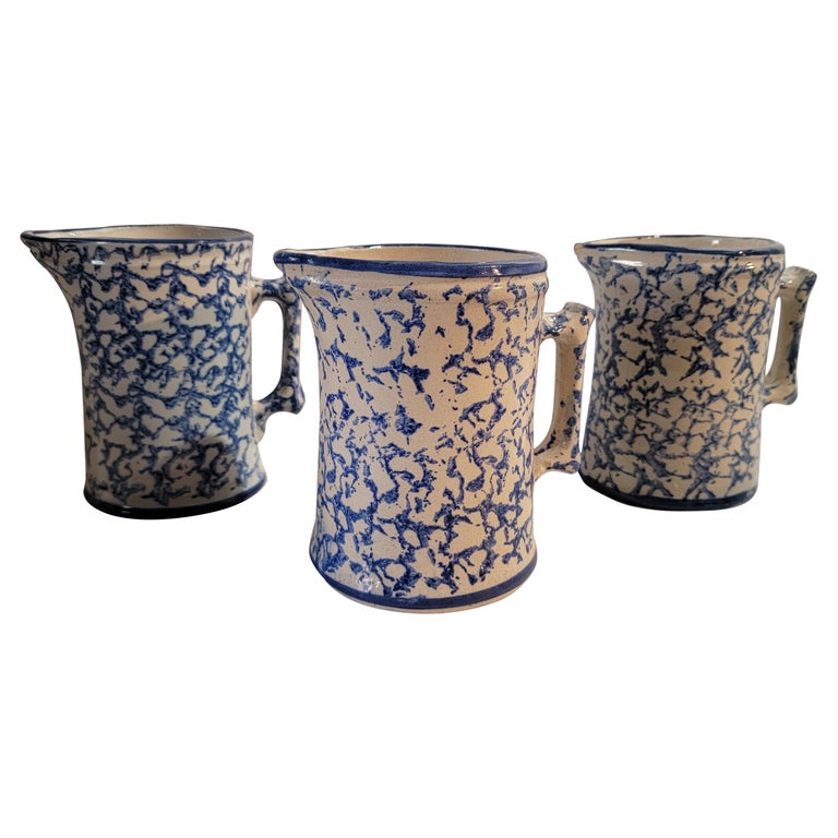 Group of Three 19th C Sponge Ware Pitchers For Sale at 1stDibs