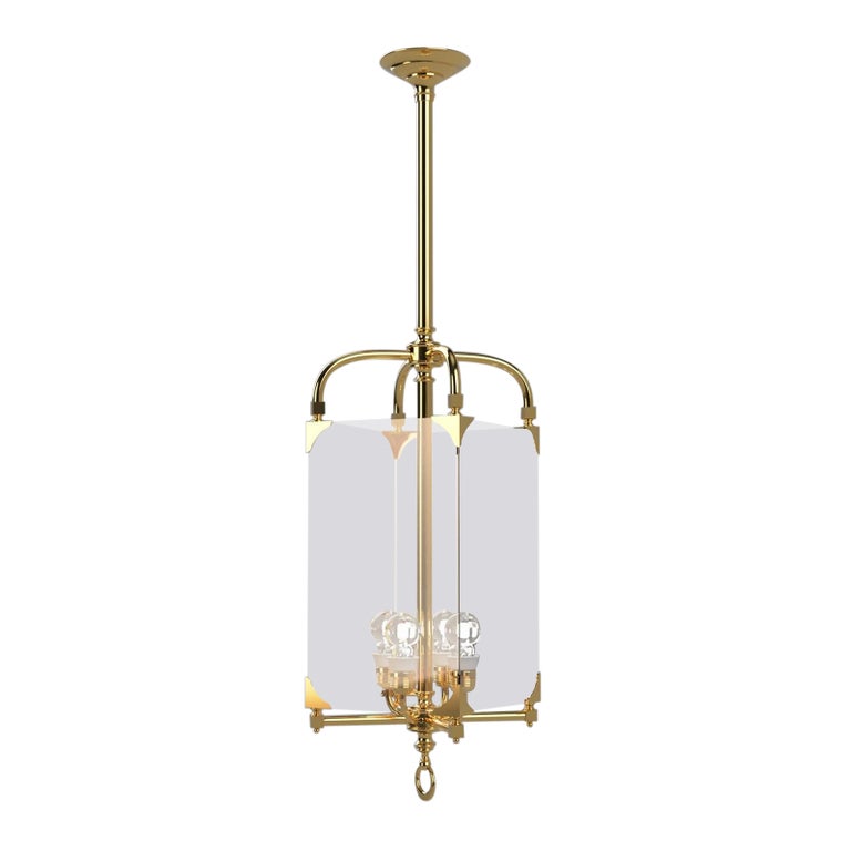 Big Adolf Loos Secession Jugendstil Glass and Brass Lantern, Re-Edition ...