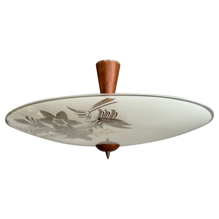 Midcentury Round Shape Glass Flush Mount with Silver Flowers and Stars ...