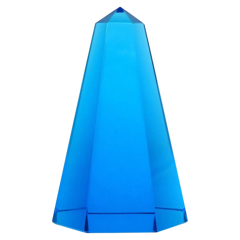 Murano Vintage Blue Italian Art Glass Obelisk Pyramid Paperweight ...
