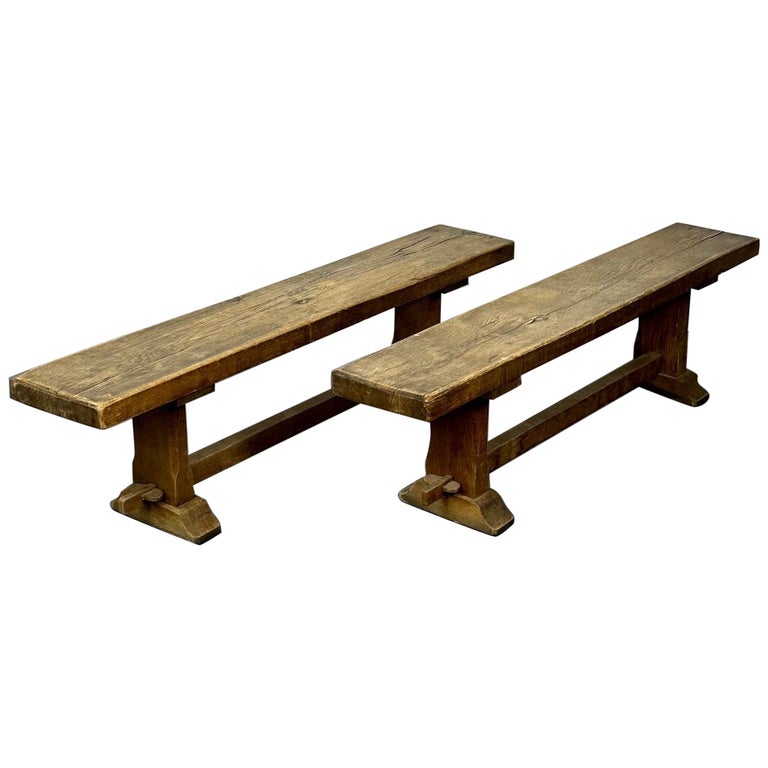 Pair of Provincial French Mid-Century Modern Patinated Elm Benches ...