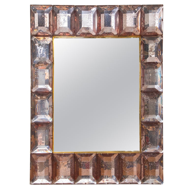Miroirs en verre de Murano taillé en diamant rose, en stock En vente ...