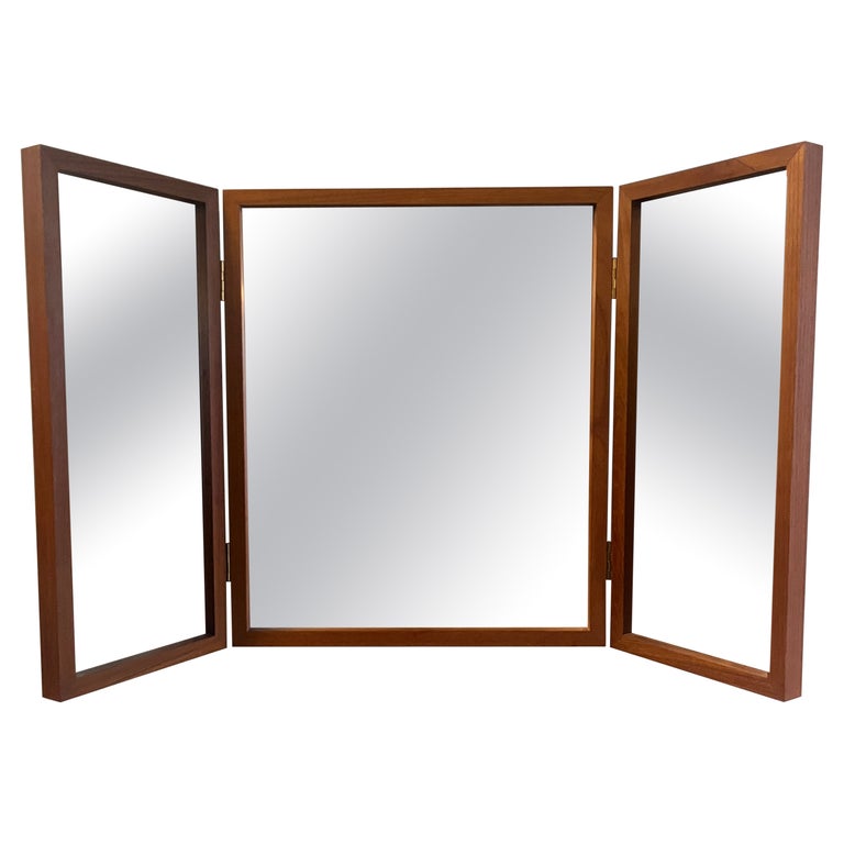 Perfect Trifold Teak Mirror Kai Kristiansen For Sale at 1stDibs