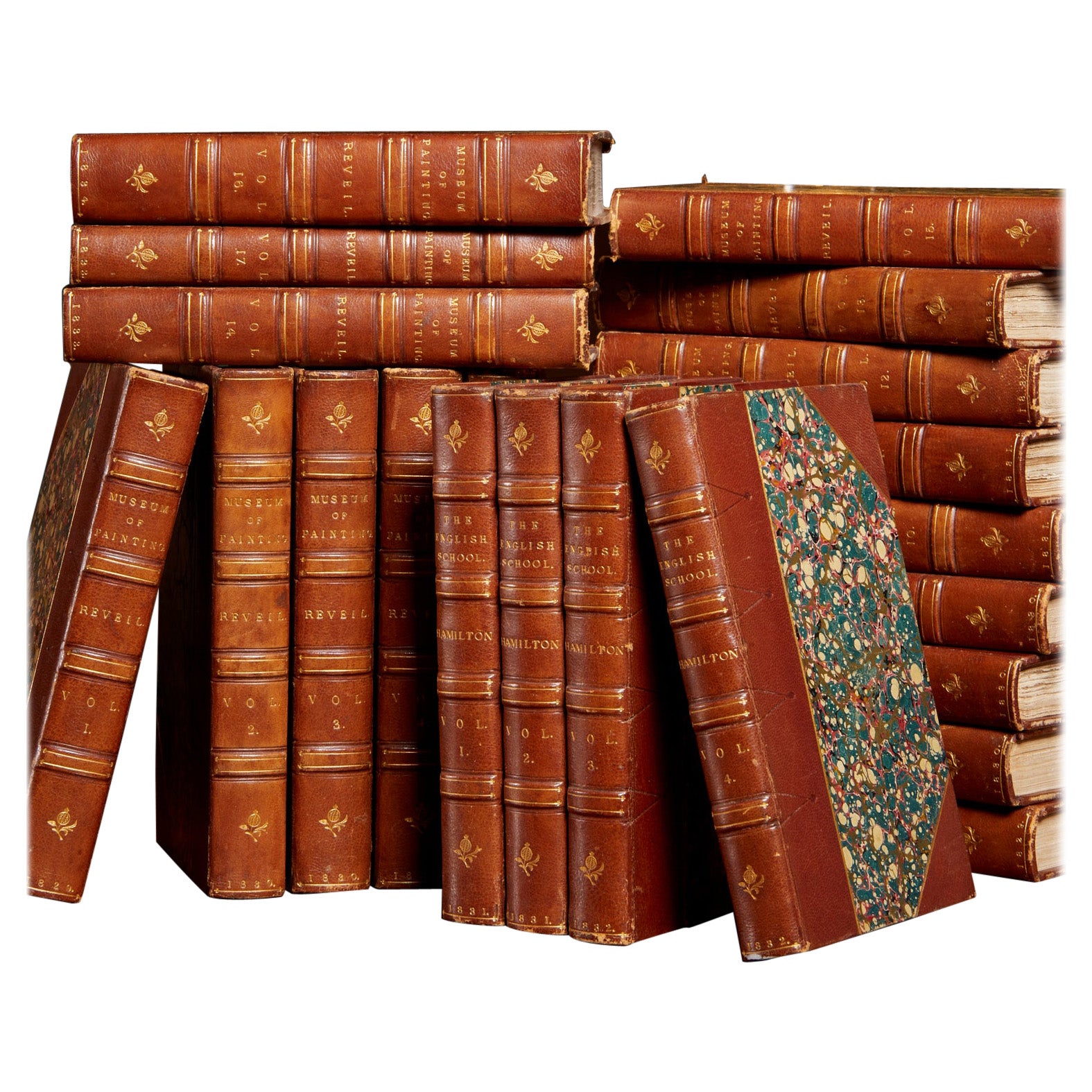 1820's 21 Leather Bound Books on Paintings and Sculpture by Réveil and ...