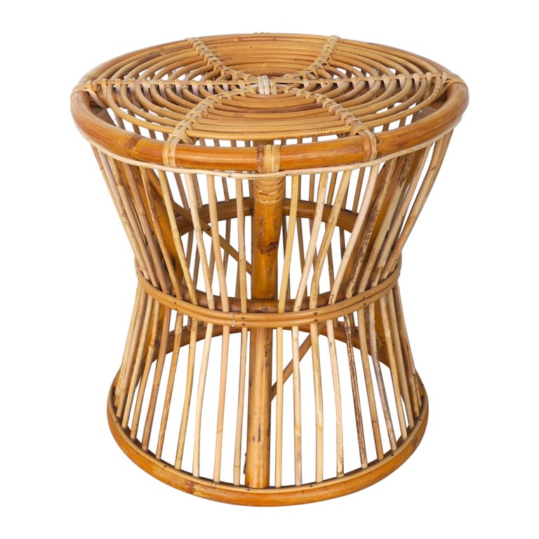 Wicker Round Stool or Side Drinks Table Franco Albini Style For Sale at 1stDibs
