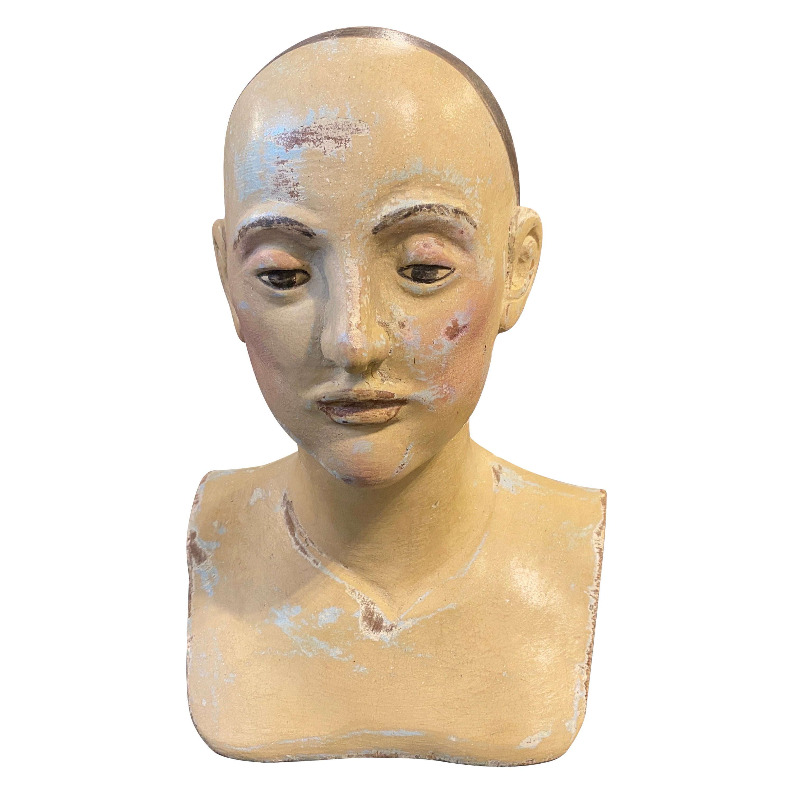 19th Century Antique Italian Renaissance Style Majolica Painted Bust at 1stDibs