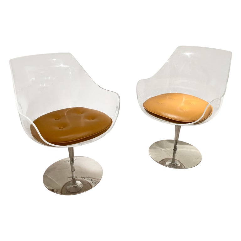 Pair of Champagne Lucite Chairs For Sale at 1stDibs