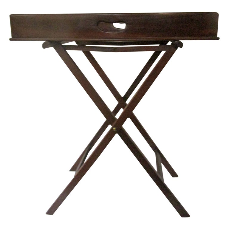 19th Century Mahogany English Butler's Serving Bar Tray on Wooden Stand ...