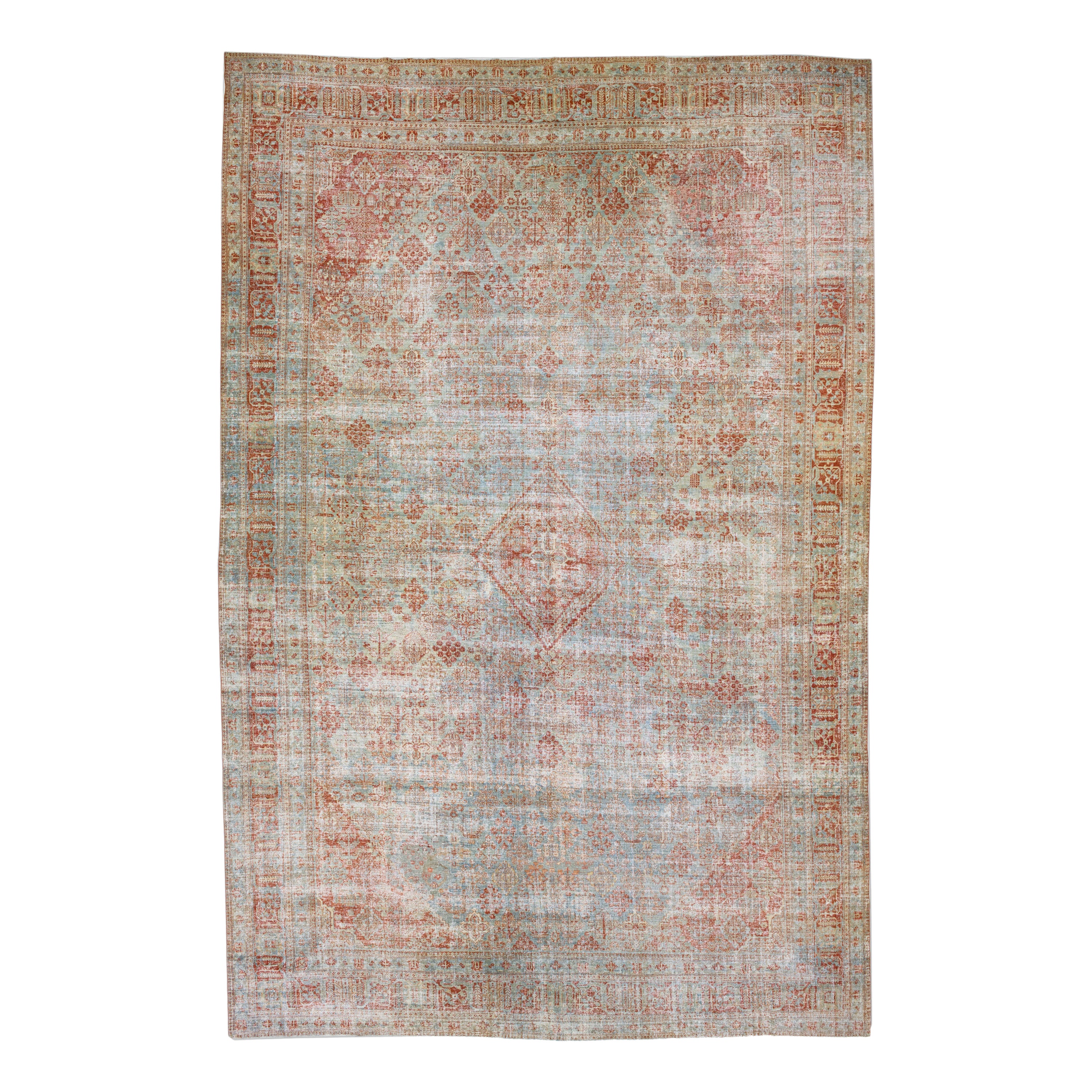 Antique Sultanabad Handmade Orange-Rust Wool Rug with Allover Design ...