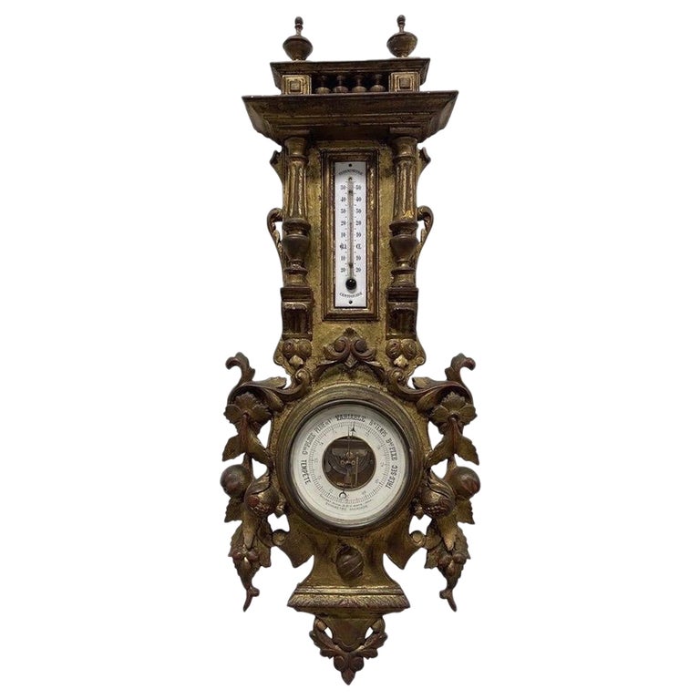 Antique French Gilt Wood Wall Mounted Thermometer / Barometer For Sale ...