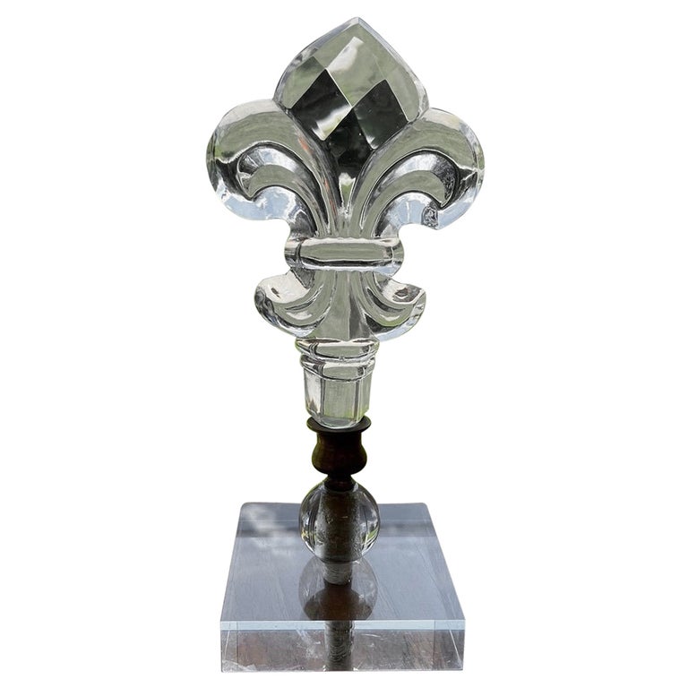 Modern Crystal Fleur De Lis Sculpture Mounted to Lucite Base For Sale ...