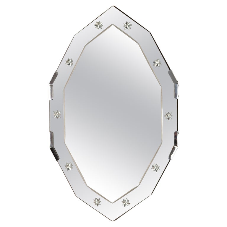 French Art Deco Etched Star Cut Glass Mirror C.1930 For Sale at 1stDibs