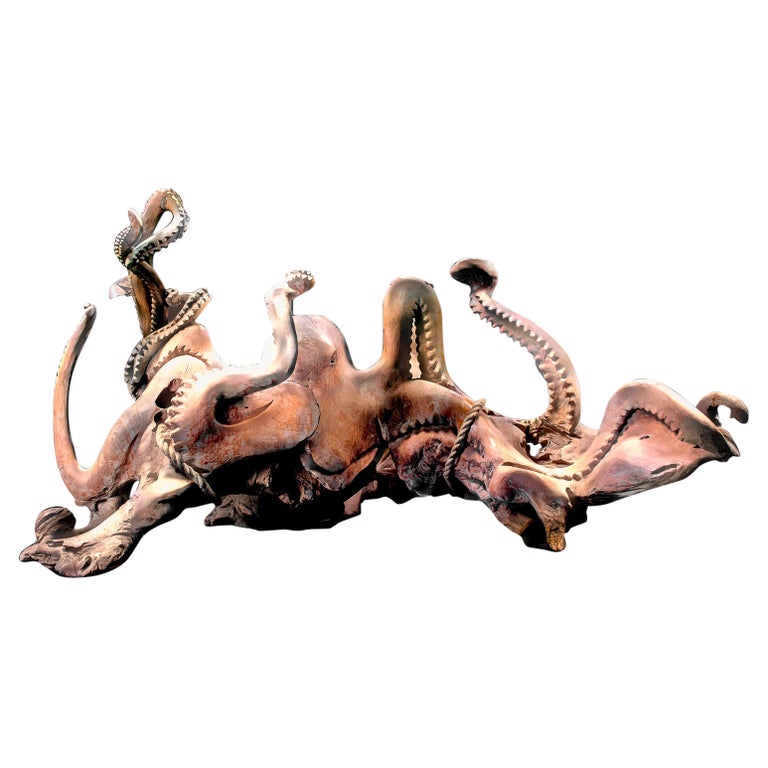 Giant Octopus Sculpture Cut Out of One Piece of Natural Wood For Sale ...