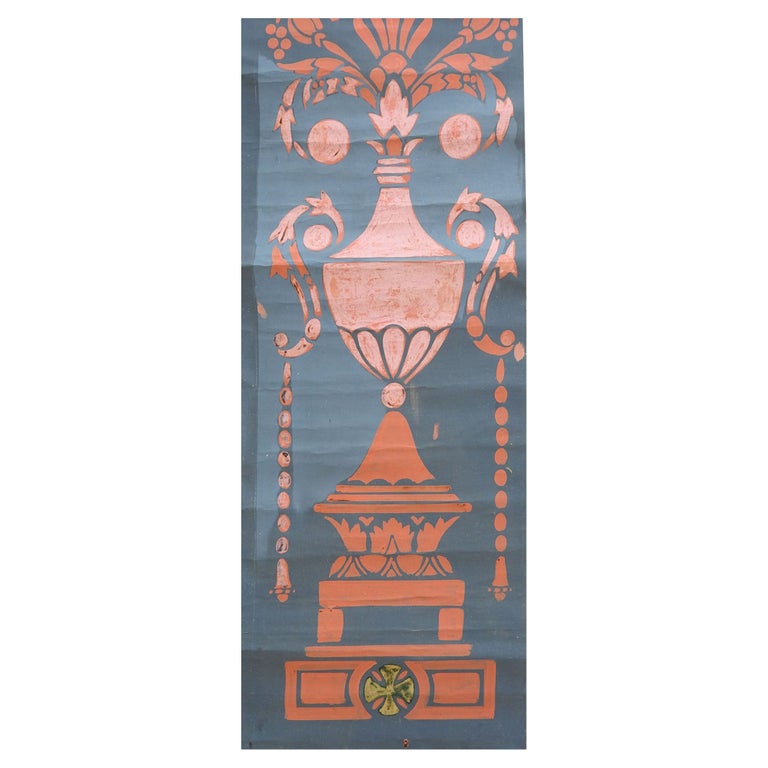 Vintage Distressed Renaissance Urn Motif Blue and Pink Painting For ...