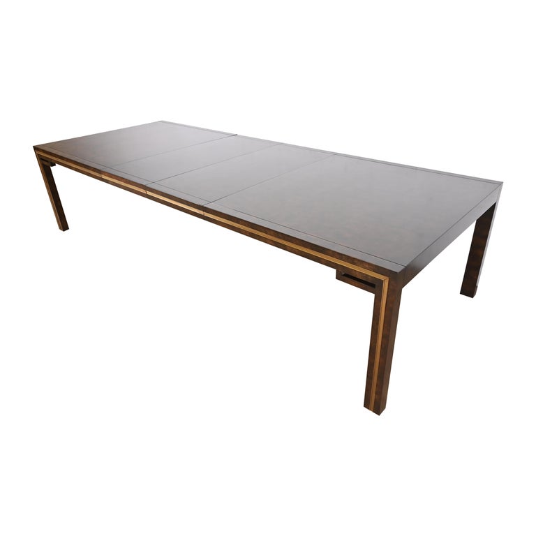 William Doezema for Mastercraft Burl Wood and Brass Extension Dining ...
