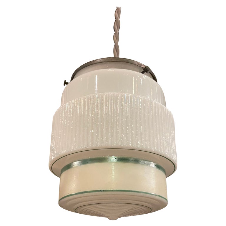 Art Deco Milk Glass Layer Cake Pendant Light For Sale at 1stDibs