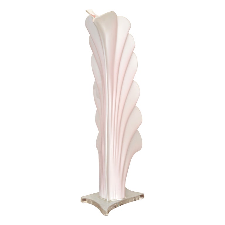 1970s Roger Rougier Acrylic Table Lamp White and Pink Mid-Century ...