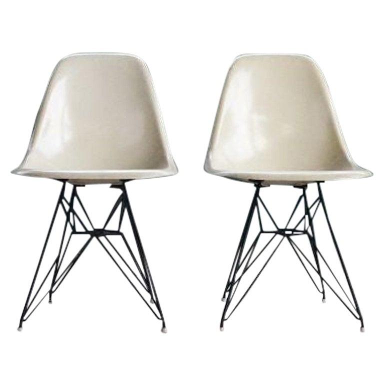 Pair of Vintage Charles Eames Eiffel Tower Eggshell and Fiberglass Side ...