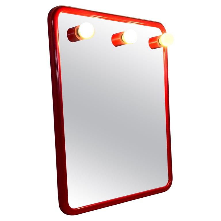 Red Mirror with Lights from Gedy, 1970s For Sale at 1stDibs