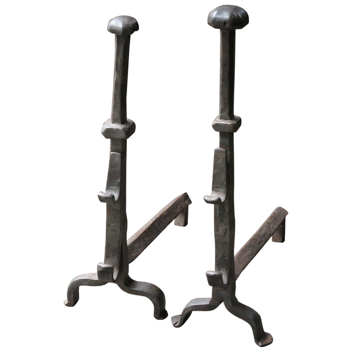 Large 17th - 18th Century French Gothic Andirons For Sale at 1stDibs