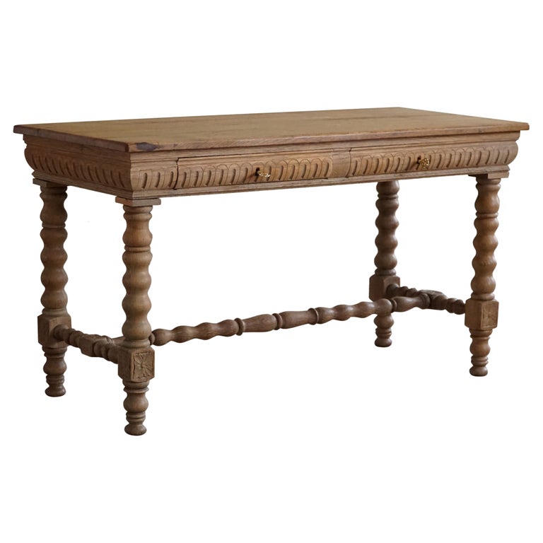 French Antique Lady Desk in Solid Oak, Baroque Style, Late 19th Century ...