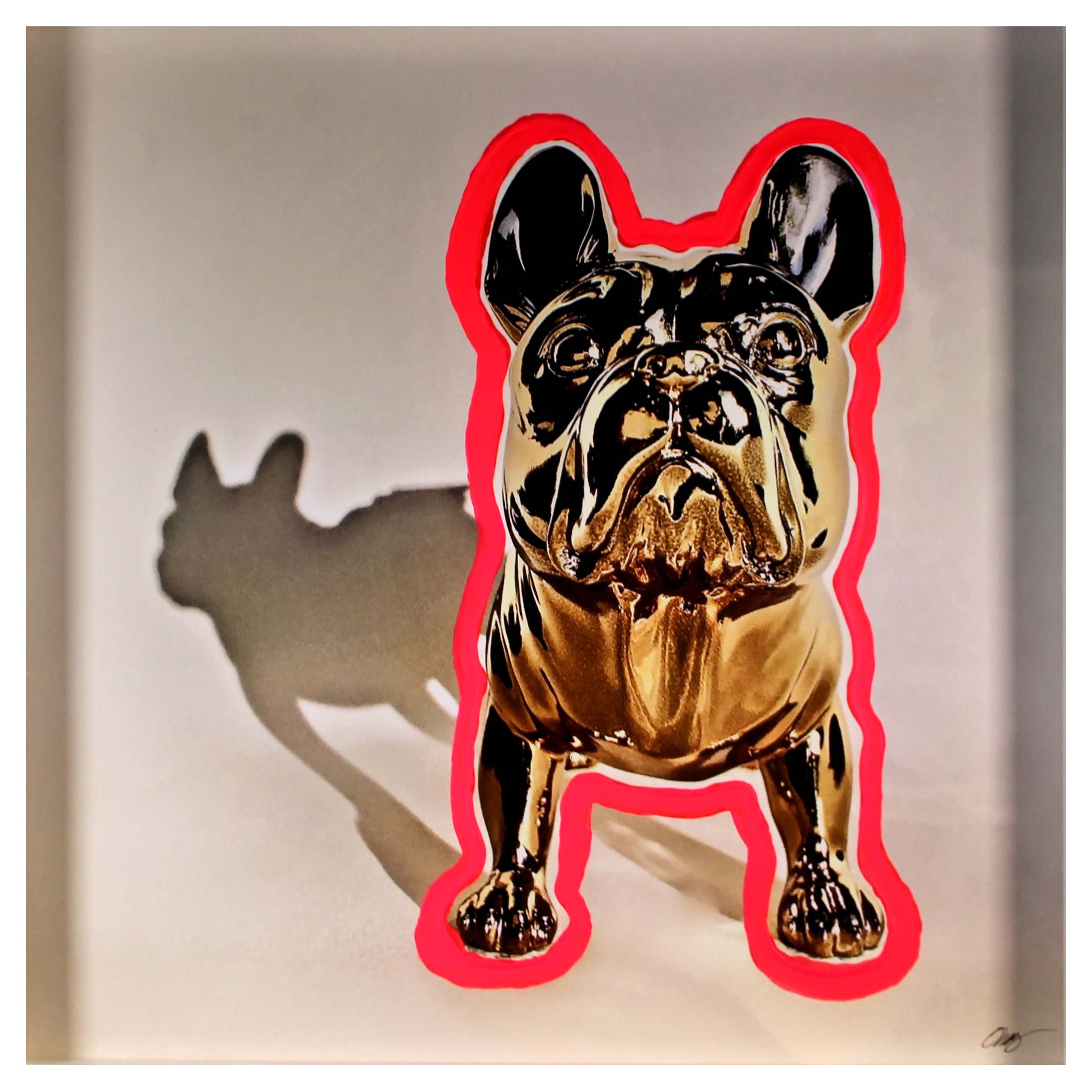 Frenchie Shadowbox Print Blue Splatter Paint Signed Krista Reay Berman ...