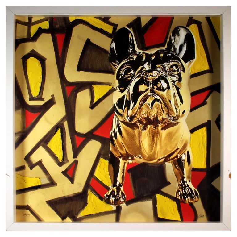 Frenchie Shadowbox Print Red and Yellow Background Signed Krista Reay ...
