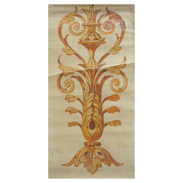 Vintage Distressed Ochre Renaissance Motif Painting For Sale at 1stDibs