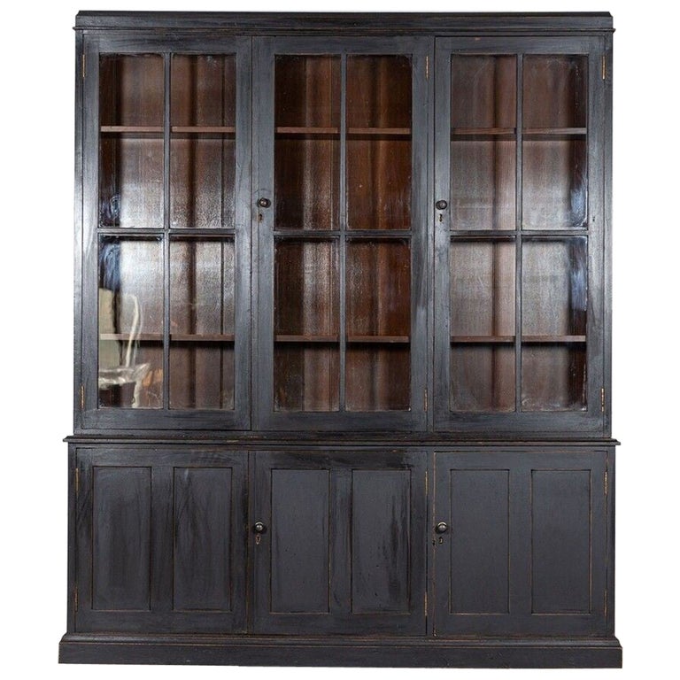 Large 19thC English Ebonised Oak Glazed Chest Of Drawers / Cabinet For ...